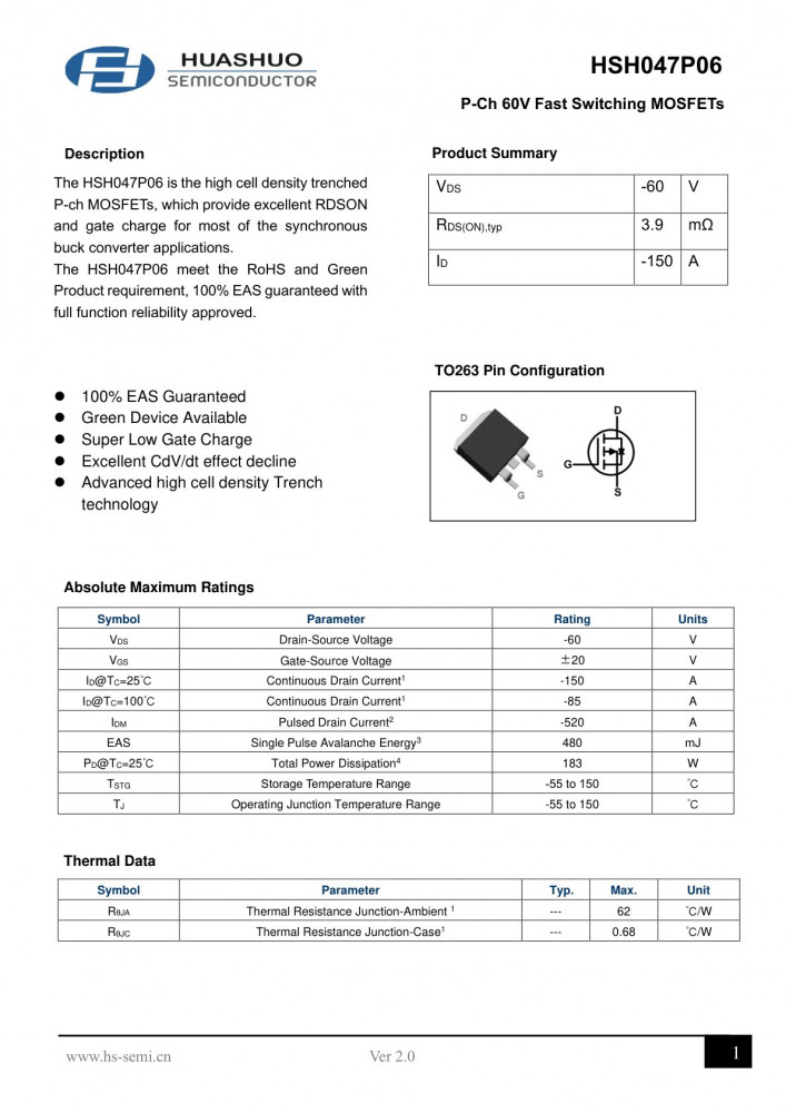 HSH047P06 datasheet page 1