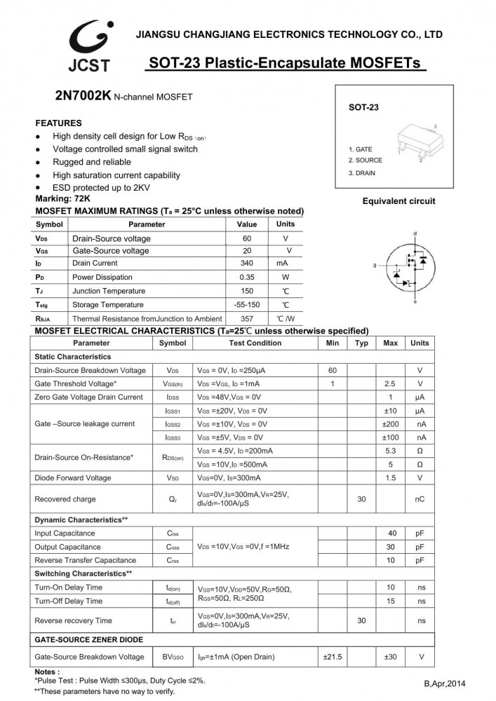 2N7002K 72K datasheet page 1