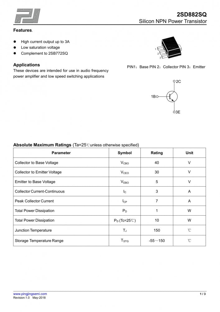 2SD882SQ-P datasheet page 1