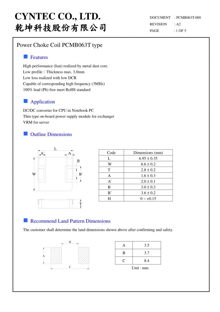 Cyntec PCMB063T datasheet page 1