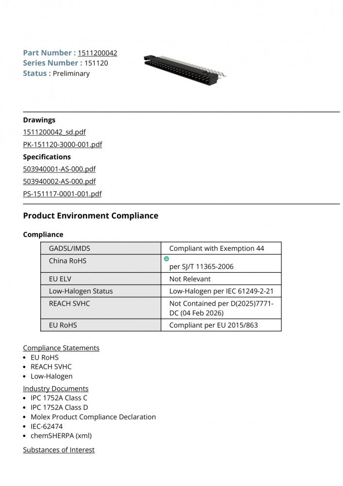 MOLEX 1511200042 technical document image 1