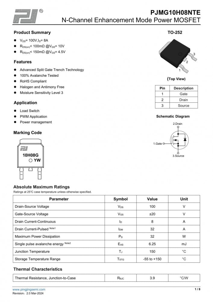 PJMG10H08NTE datasheet page 1