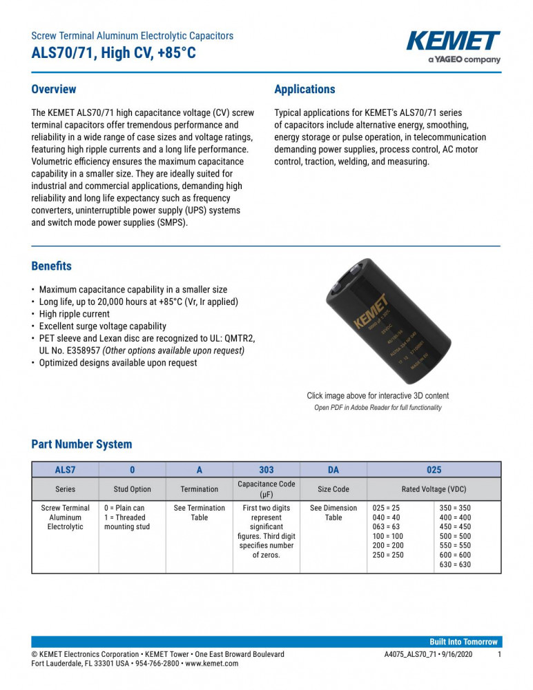 KEMET ALS70/71 datasheet page 1