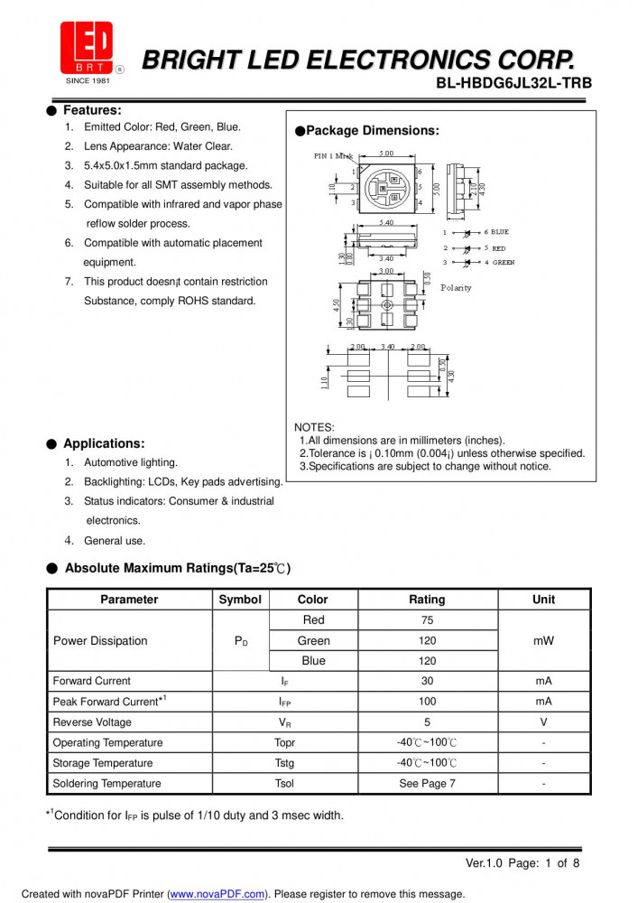 BL-HBDG6JL32L-TRB technical document page 1