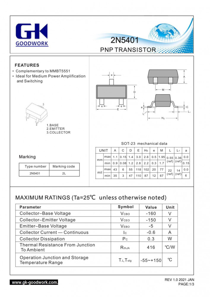 GOODWORK 2N5401 datasheet page 1