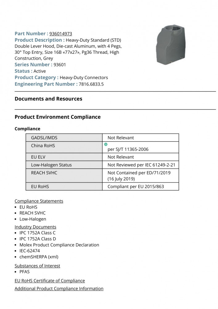 MOLEX 936014973 technical document page 1