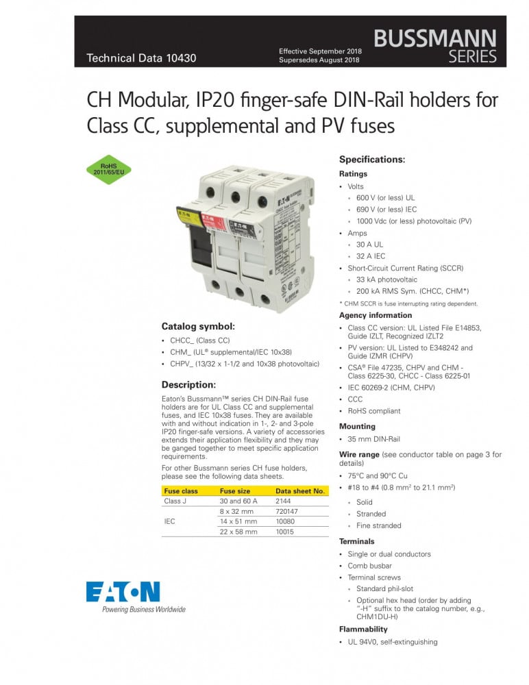 Eaton CH modular fuse holder datasheet page 1