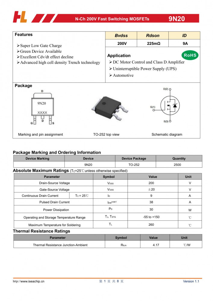 HL 9N20 datasheet page 1