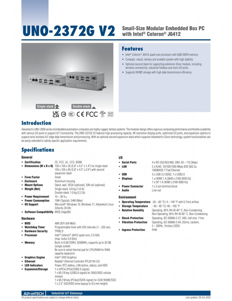 UNO-2372G V2 technical document page 1
