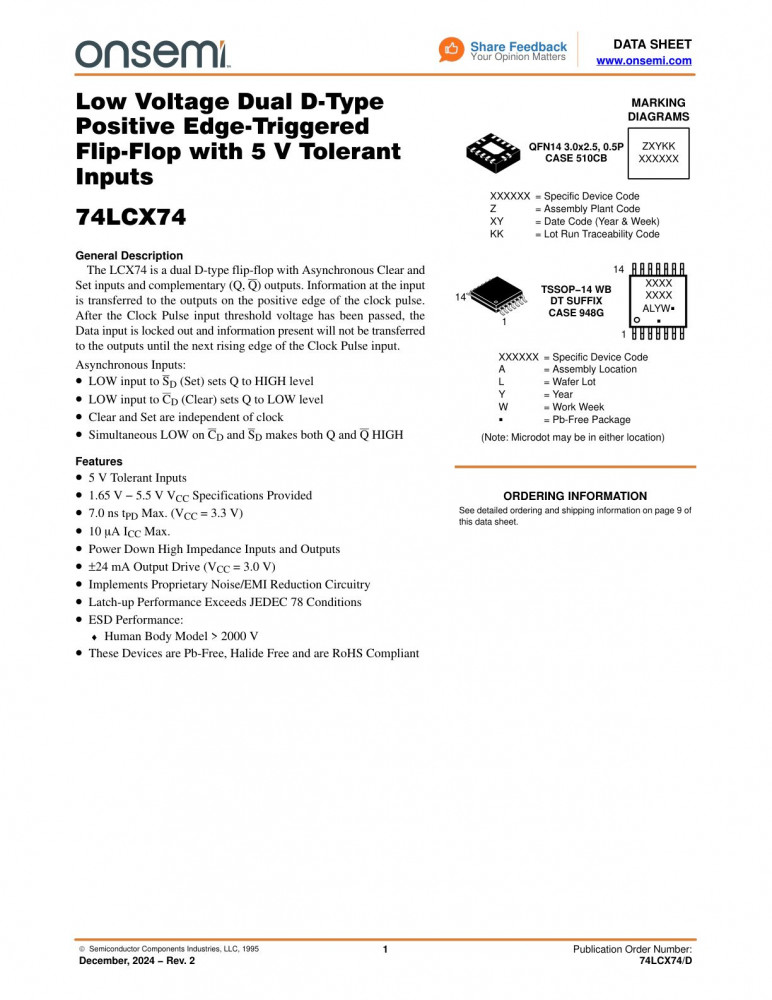 74LCX74 datasheet page 1