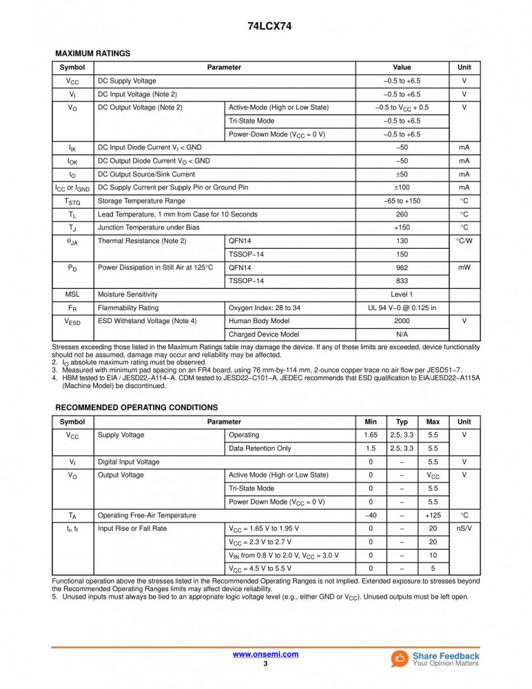 74LCX74 datasheet page 3