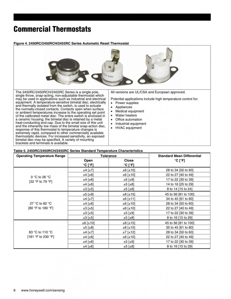 Honeywell commercial thermostats datasheet page 6