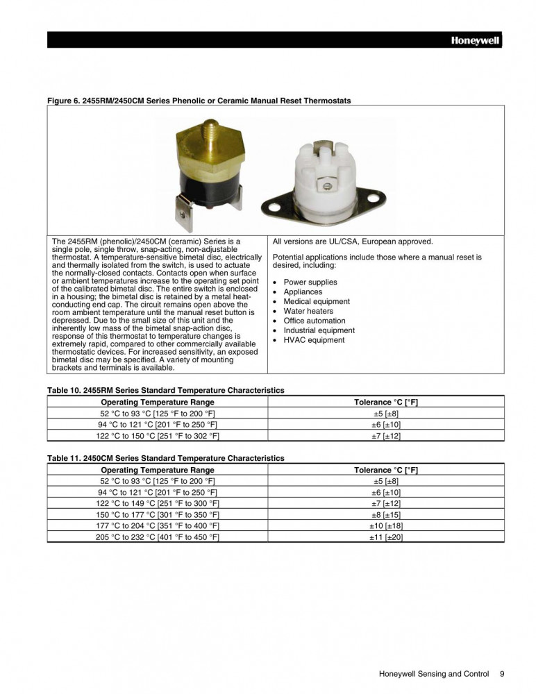 Honeywell commercial thermostats datasheet page 9