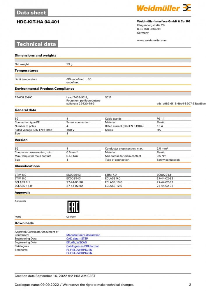 WEIDMULLER HDC-KIT-HA 04.401 technical document page 2