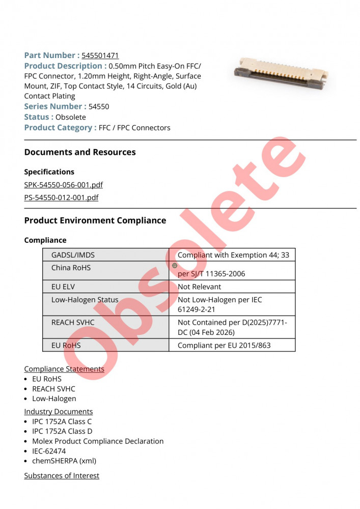 MOLEX 545501471 technical document, page 1