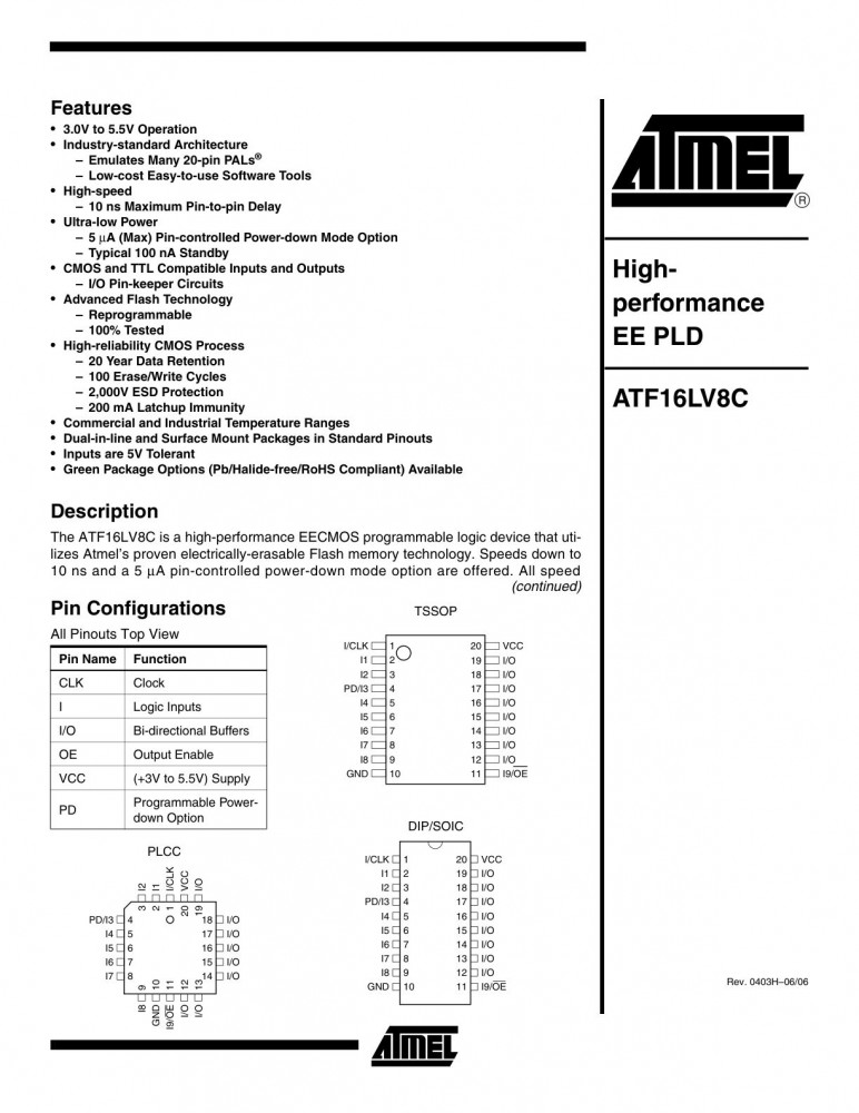 ATF16LV8C datasheet page 1