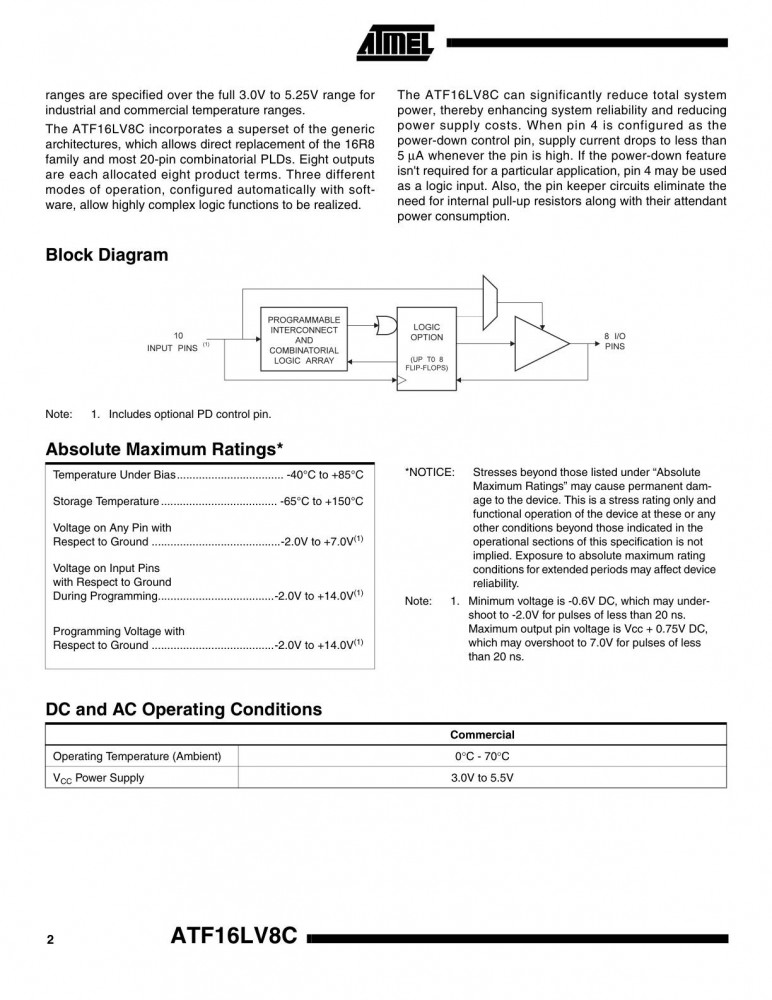 ATF16LV8C datasheet page 2