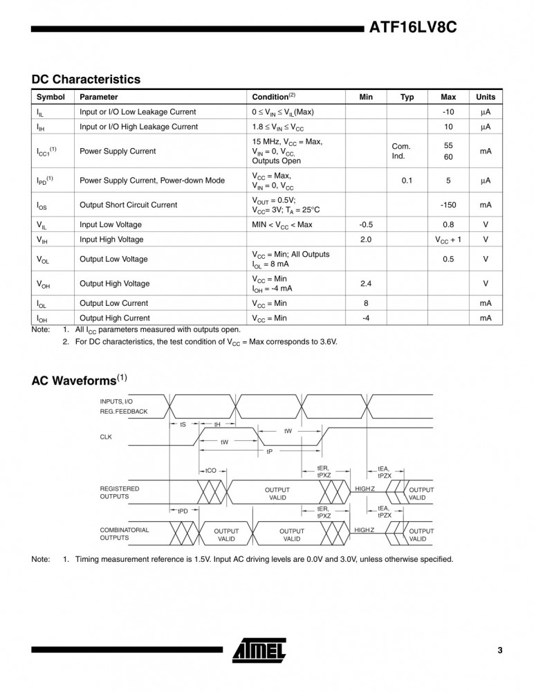 ATF16LV8C datasheet page 3