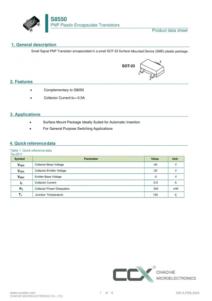 S8550 datasheet page 1