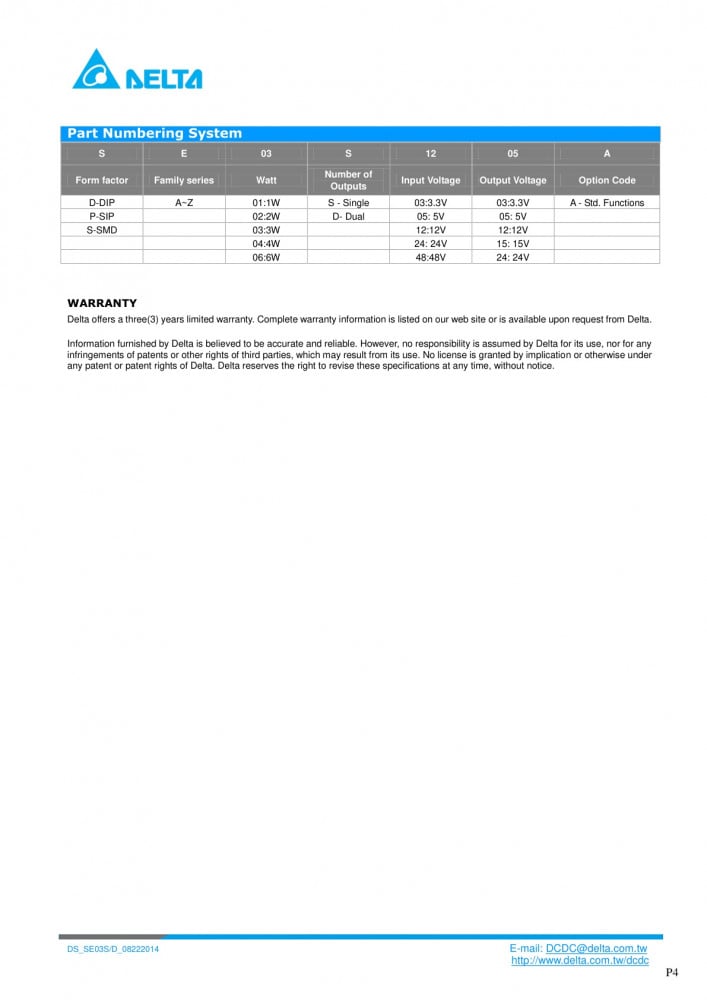 DELTA SE03D2415A datasheet page 4