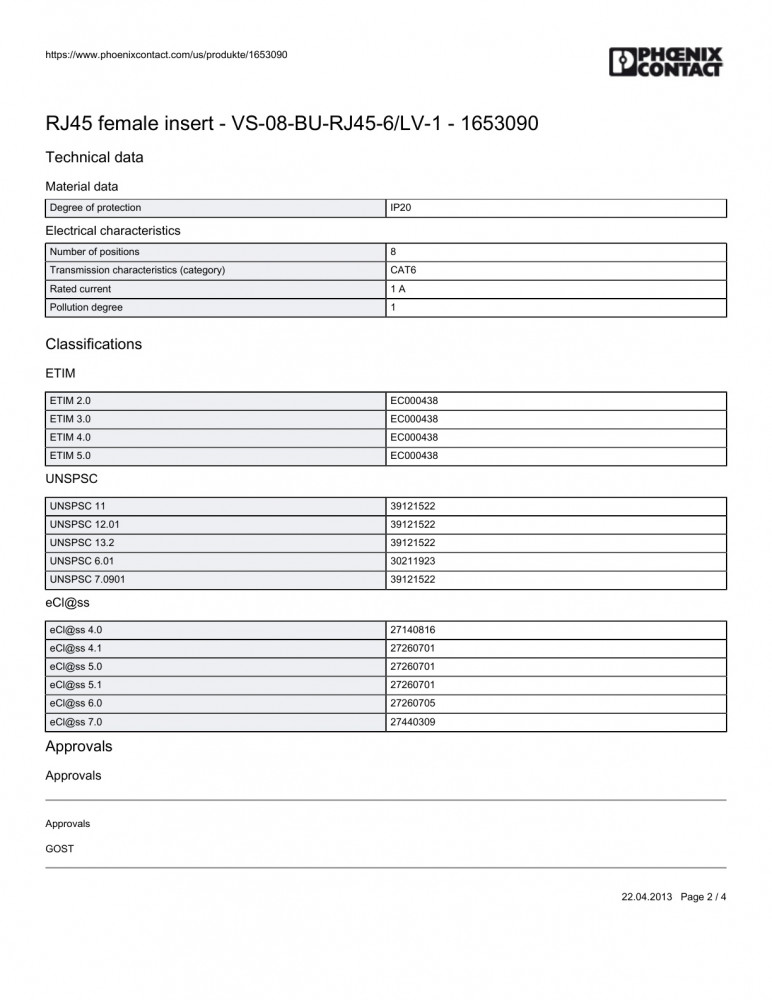 Phoenix Contact 1653090 technical data