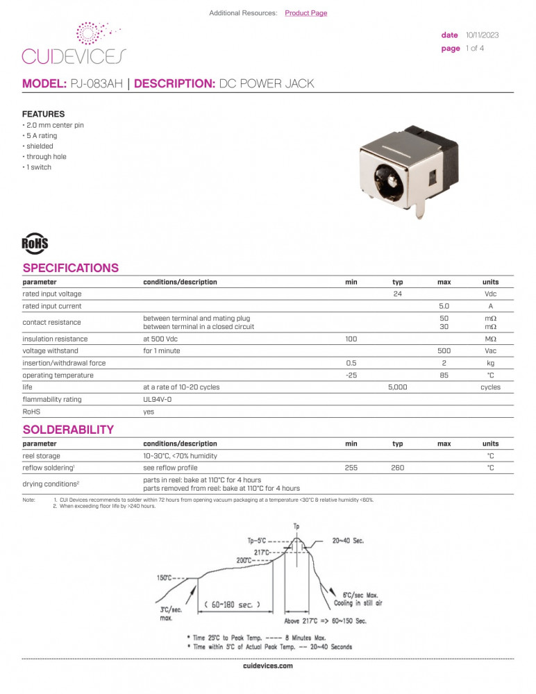 PJ-083AH technical document page 1