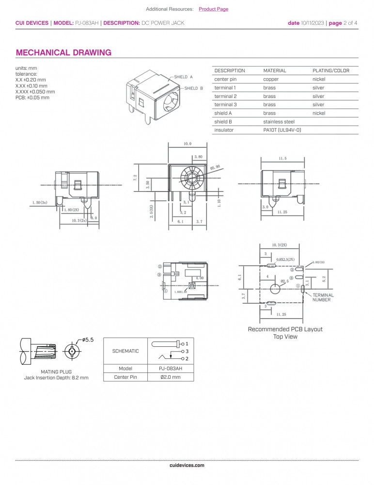 PJ-083AH technical document page 2