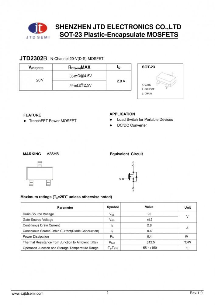 JTD2302B datasheet page 1
