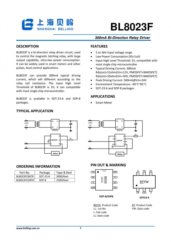 BL8023F datasheet page 1