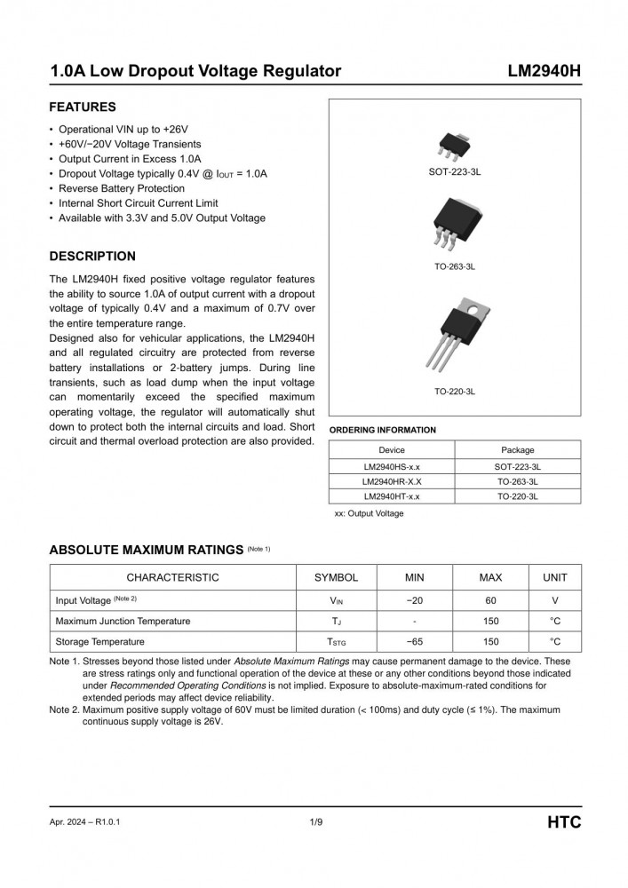 LM2940H technical document page 1