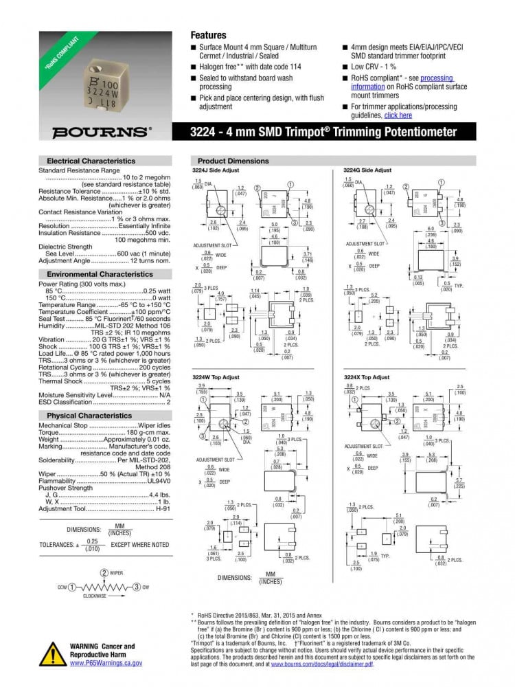 BOURNS 3224 series technical document page 1