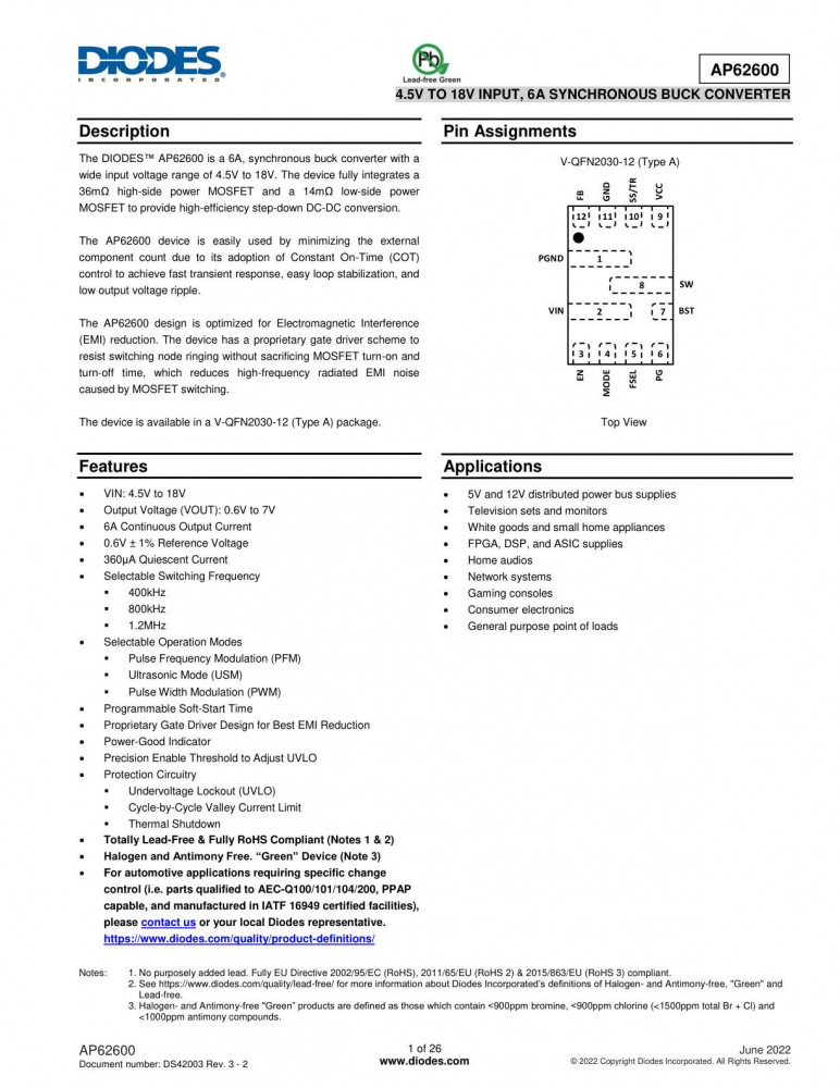 AP62600 technical document page 1
