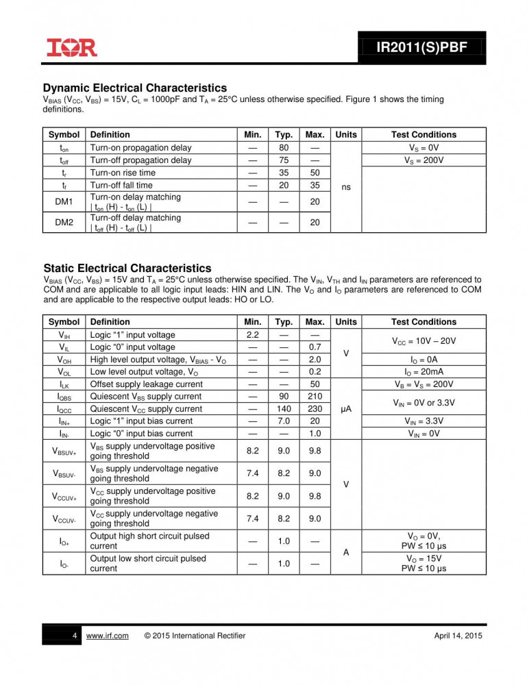 IR2011SPBF technical document page 4