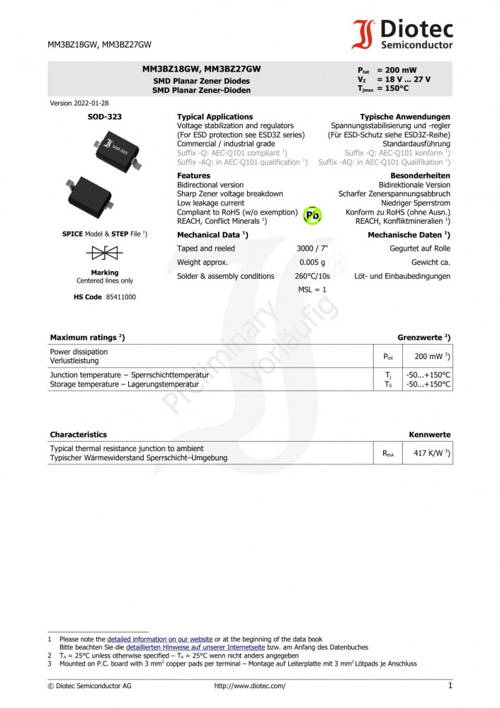 MM3BZ18GW datasheet page 1