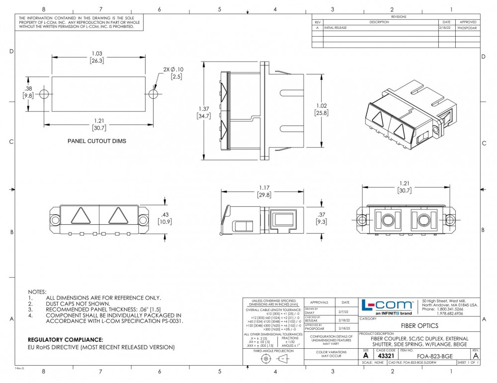 FOA-823-BGE L-com technical drawing preview