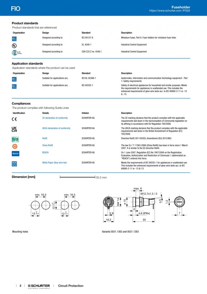 SCHURTER 0031.1383 technical document page 2