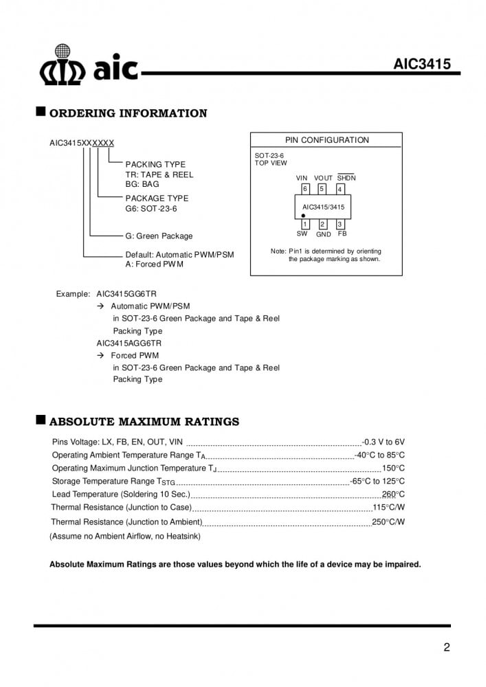 AIC3415 datasheet page 2