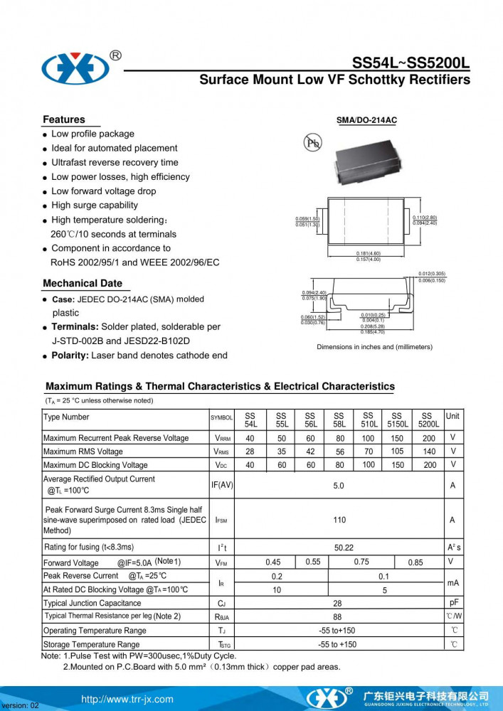 JUXING SS54L datasheet page 1