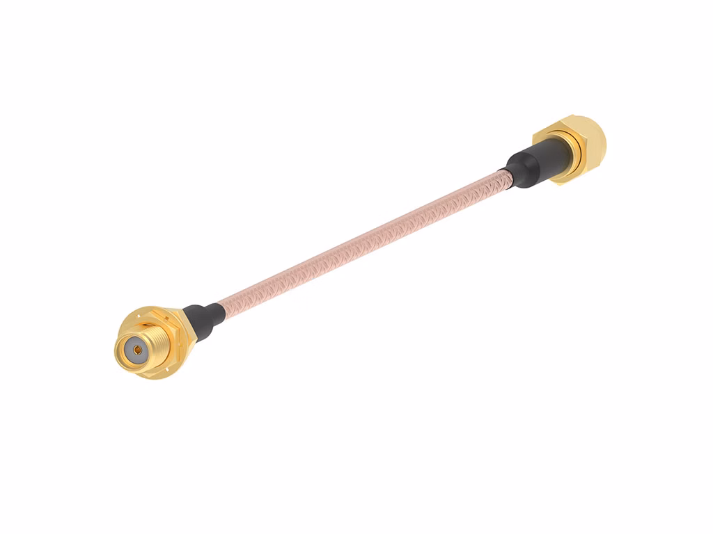 SMA Straight Bulkhead Jack to MCRF Right-Angle Plug on 1.13mm Cable, 60.00mm Length, 50 Ohms