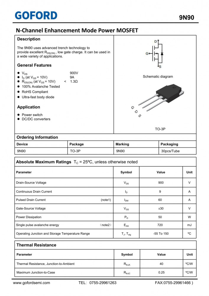 GOFORD 9N90 datasheet page 1