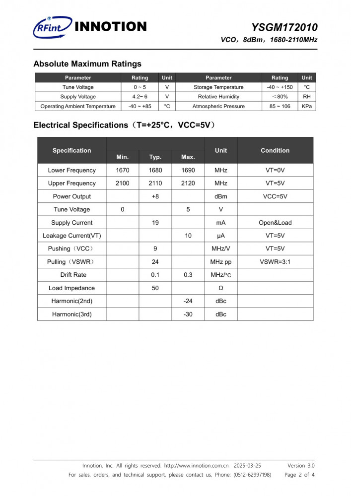 YSGM172010 datasheet page 2