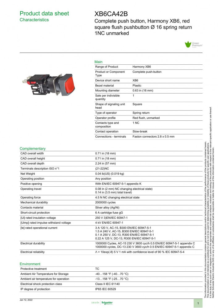 XB6CA42B technical document page 1