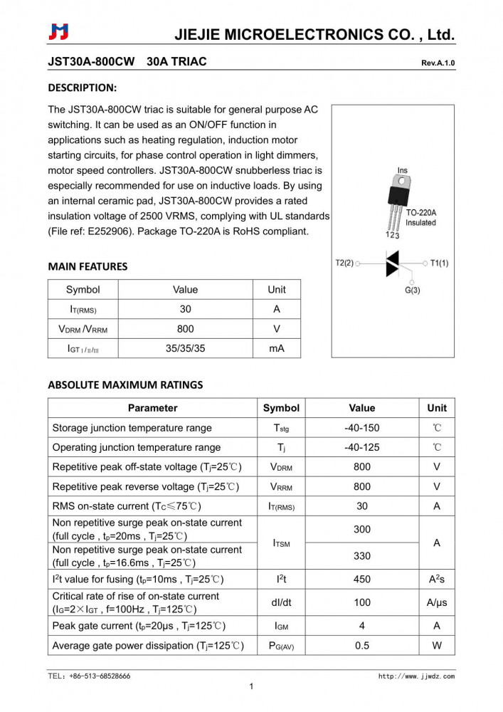 JST30A-800CW datasheet page 1