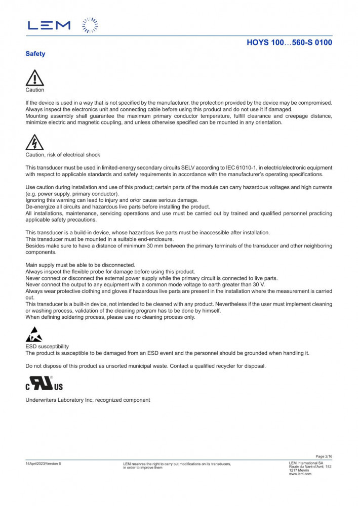 HOYS-S datasheet page 2