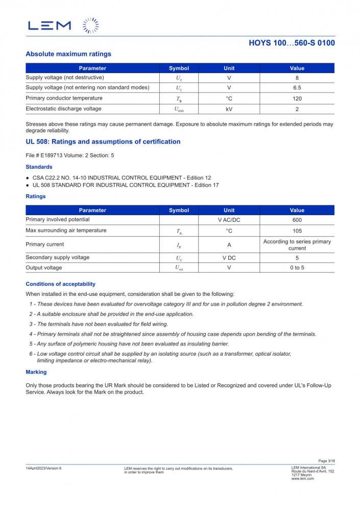 HOYS-S datasheet page 3