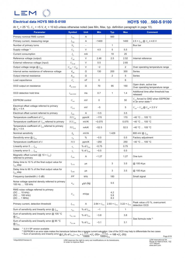 HOYS-S datasheet page 9