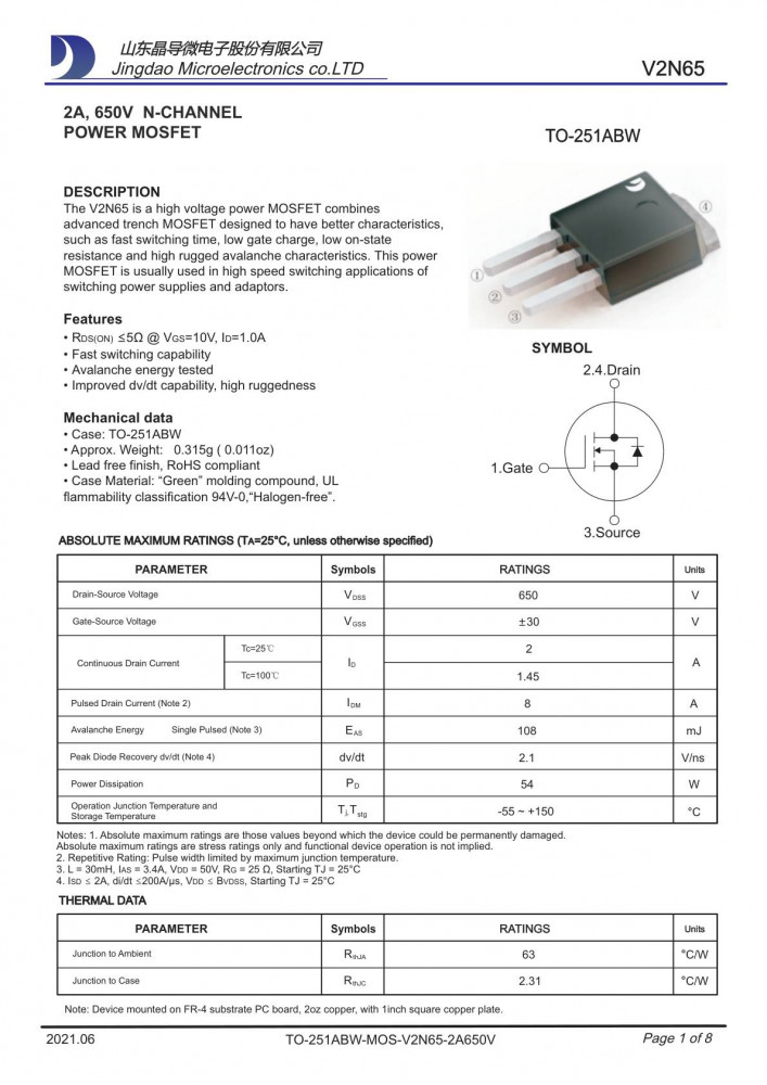V2N65 datasheet page 1