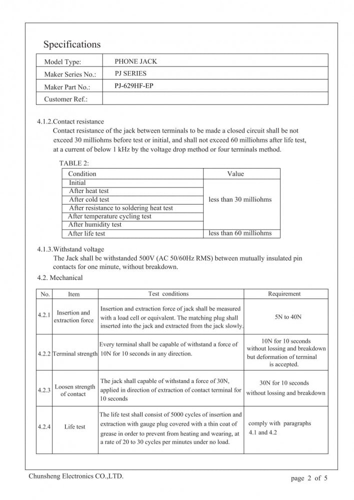 PJ-629HF-EP specification page 3