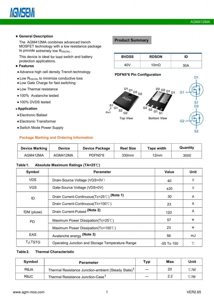 AGM412MA datasheet page 1