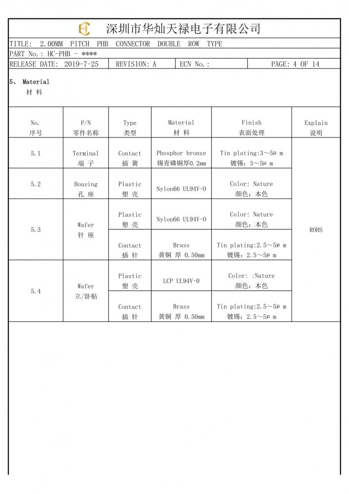 HCTL PHB connector specification page 4
